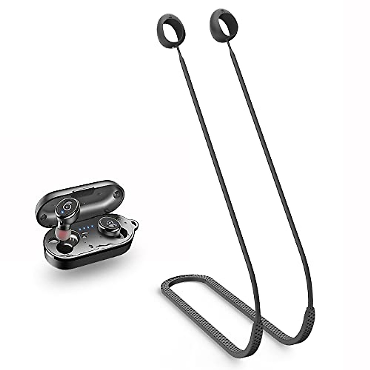 smaate Anti-Lost Strap Compatible with TOZO T10 Earbuds, Soft Silicone Cord for Sports, Black
