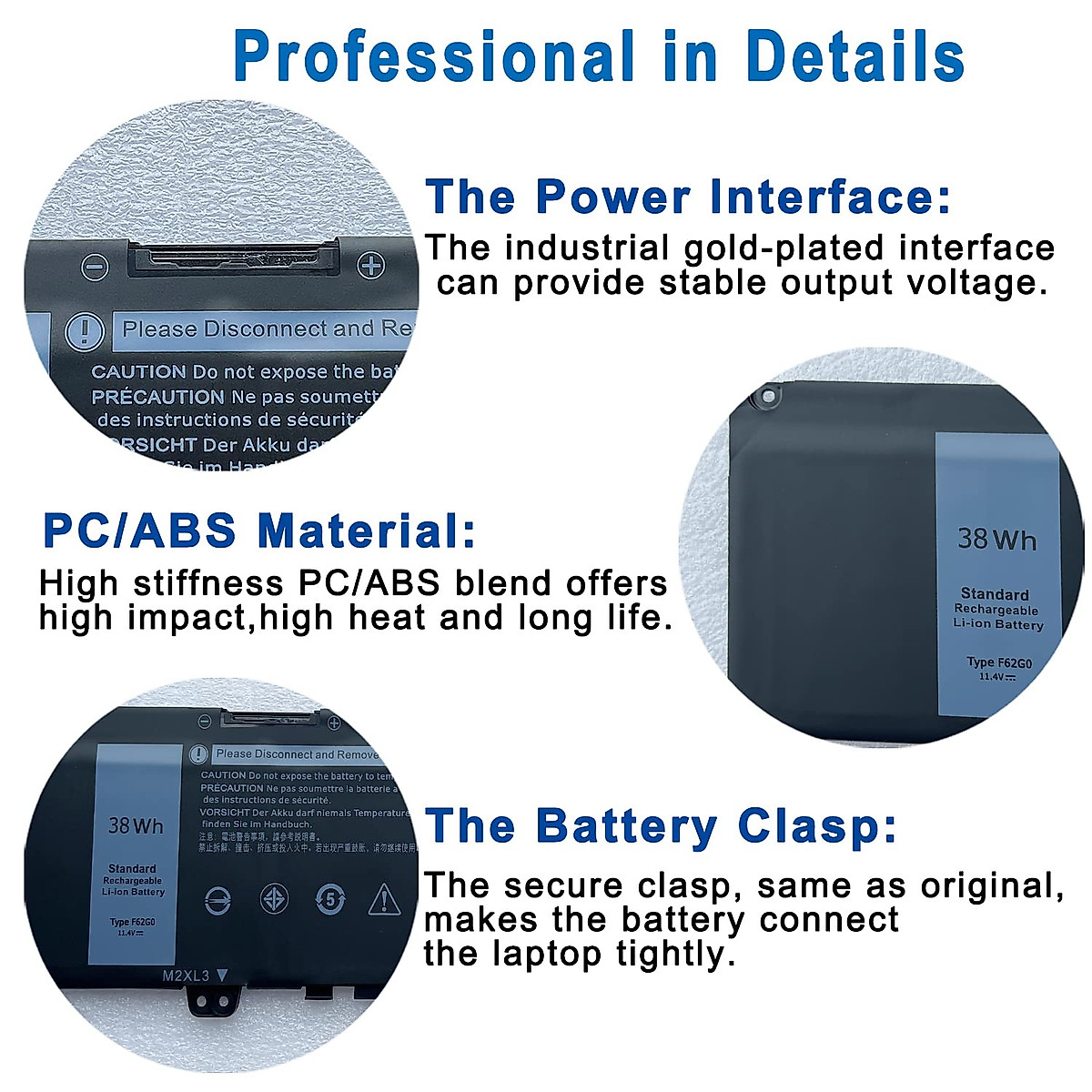 EFOHANA 39DY5 F62G0 Laptop Battery Replacement for Dell Inspiron 13 7373 7386 2-in-1 7370 7000 7380 5370 P83G P91G P83G001 Vostro 13 5370 0F62G0 RPJC3 0RPJC3 039DY5 F62GO 11.4V 38Wh 3166mAh 3-Cells
