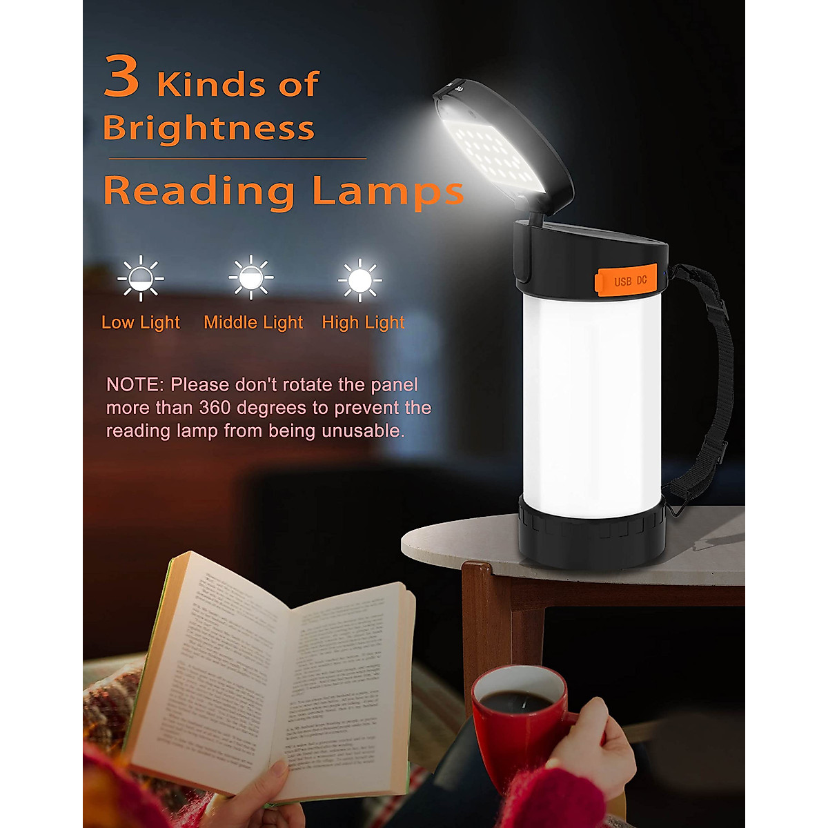 Camping Lantern Rechargeable, 4000mAh Battery Operated Lamp , LED Camping Lantern Light, Flashlight for Power Outages Hurricane Emergency, 3 Modes Tent Light Reading Lamp for Camp Home