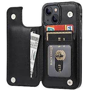 JOYAKI Wallet Case Compatible with iPhone 13,Slim Protective case with Card Holder,PU Leather Kickstand Card Slots Case with a Free Screen Protective Glass for iPhone 13(6.1")-Black