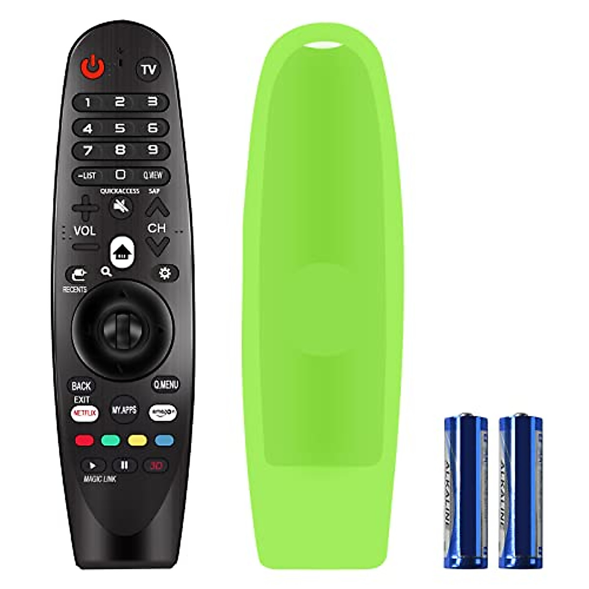 Rnnokate Universal Remote Control for LG Smart TV, Compatible with All Models for LG TV (Luminous Silicone Protective Case and 2 AA Batteries for AN-MR650A Remote Control (Universal with Green Shell)