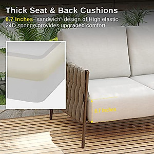 EAST OAK Life Chatter 4 Pieces Patio Furniture Set, Outdoor Furniture with Coffee Table, Patio Conversation Set Deep Seating with Thick Cushion, Backyard Porch Balcony, Chestnut Brown & Creamy Apricot