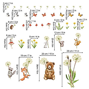 wondever Animals Dandelion Wall Stickers Bear Koala Fox Peel and Stick Wall Art Decals for Baby Nursery Kids Bedroom TV Wall
