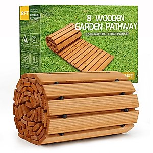 RELIANCER 8' Wooden Garden Pathway,Outdoor Roll Out Cedar Straight Walkway,Patio Path Decorative Garden Boardwalk Walkways,Weather-Resistant Roll Up Beach Wood Road Floor,Wedding Party Pathways