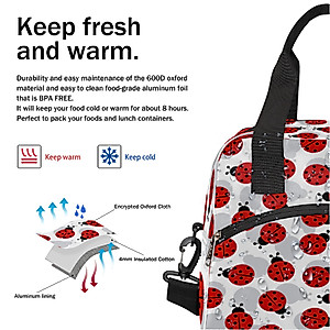 Ladybug Insulated Lunch Bag Animal Ladybird Leakproof Waterproof Reusable Meal Lunch Tote Holder Cooler Thermal Handbag with Adjustable Shoulder Strap for Women Men Adults Picnic Travel Hiking Work