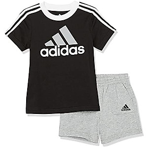 adidas Boys' Baby 2 Piece French Terry Short Set, Black, 24 Months