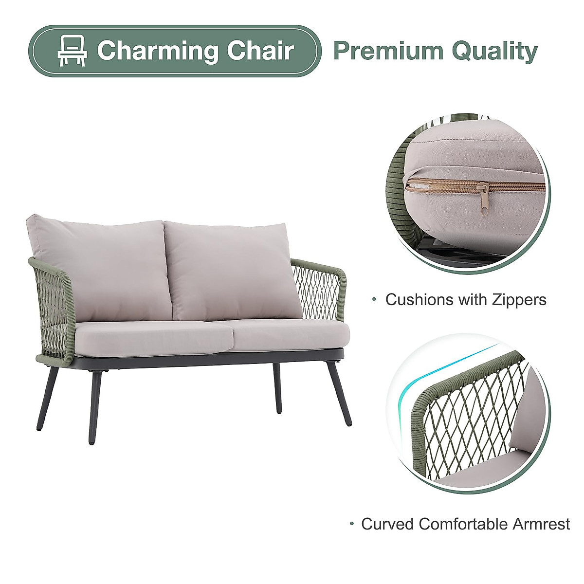 OC Orange-Casual Patio Furniture Loveseat with Thick Cushions,Outdoor Wicker Double Chair Conversation Sofa for Backyard,Garden, Green Wicker