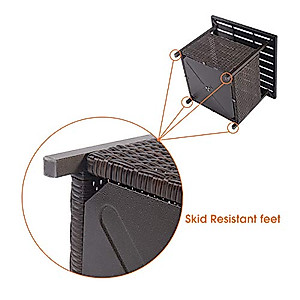 Giantex Outdoor Side Table with Umbrella Hole, Rattan/Wicker Umbrella Stand Table, Steel Metal Patio Bistro Table for Outdoor Deck Garden Pool, Brown