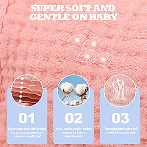 FOOK FISH Muslin Burp Cloths for Baby 10 Pack Cotton Burping Rags Hand Washcloths for Baby Ultra Soft and Absorbent Infant Spit Up Rags for Girls Large 20'' X 10'' White & Peachy Pink