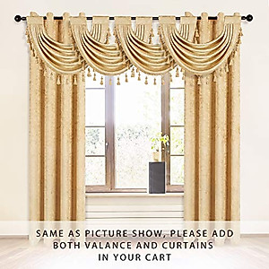 ELKCA Thick Chenille Waterfall Swag Valances for Living Room Gold Valance Window Curtains for Kitchen,Pack of 2 (Gold, 30" W x 22" L)