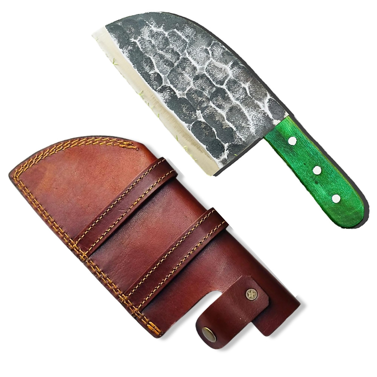 Hand-Forged Sebian Chef Knife, Carbon Steel Cooking Gadgets, Butcher Knife with Leather Cover, Full Tang Dollar Wood Handle, Viking Meat Cleaver, Outdoor Cooking Knife