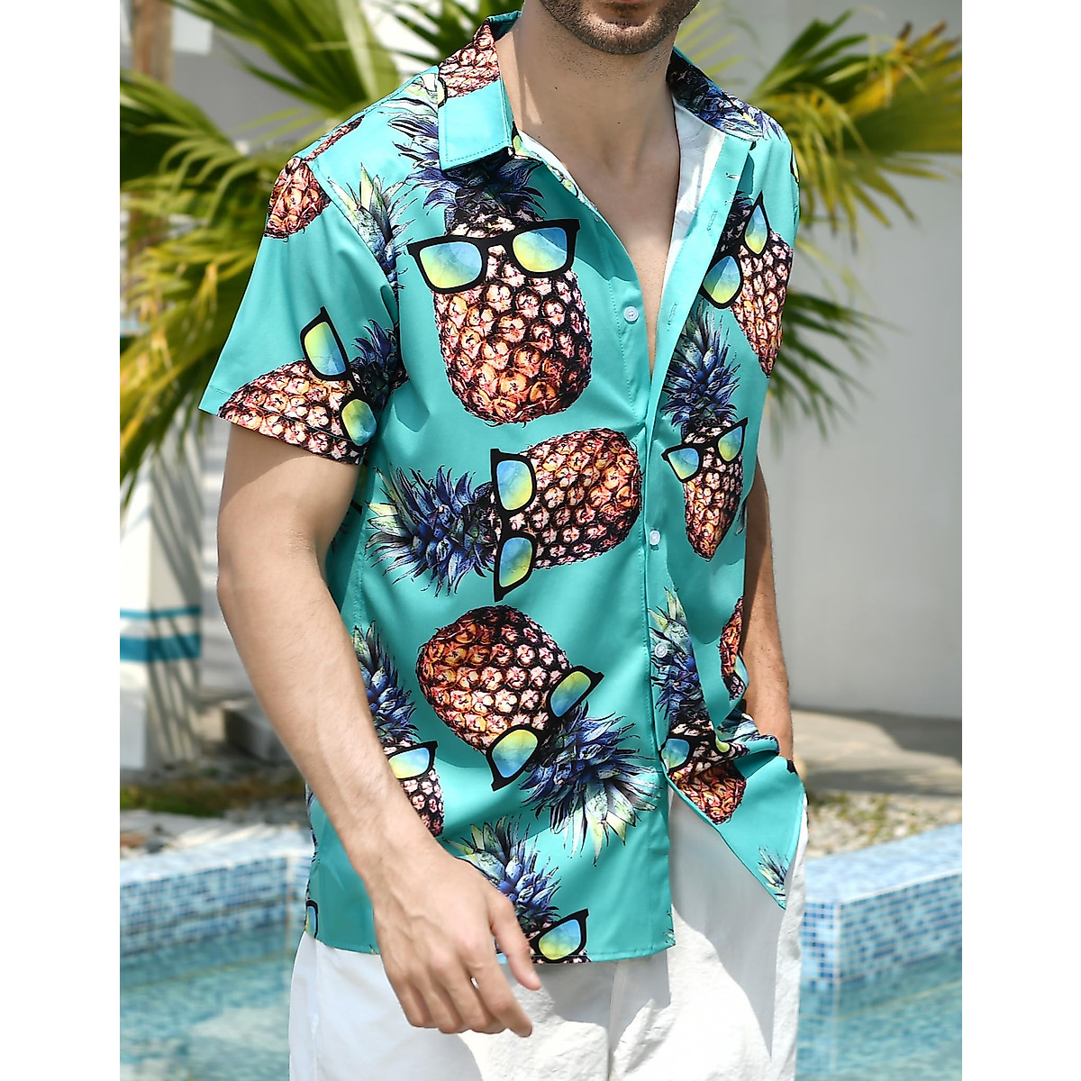 RAISEVERN Hawaiian Shirt for Men Pineapple Casual Button Down Short Sleeve Tropical Summer Party Holiday Beach Shirts