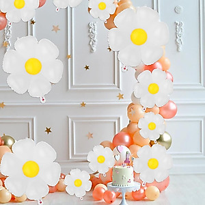 stshell 20 Pcs Daisy Balloons, 3 Sizes White Daisy Flower Aluminum Foil Balloons for Birthday, Wedding, Baby Shower, Daisy Theme Party Decorations