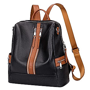 ALTOSY Genuine Leather Backpack Purse for Women Convertible Shoulder Bag Crossbody Bag with Laptop Compartment（S77 Black/Brown）