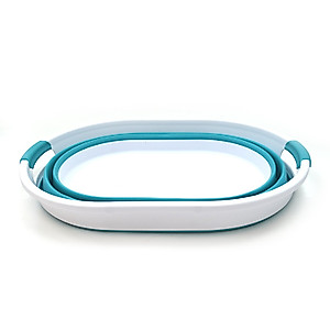 SAMMART 39L Collapsible Plastic Laundry Basket-Oval Tub/Basket-Foldable Storage Container-Space Saving Laundry Hamper, Water capacity :30L (Bright Blue), Size : 24 x 17.7 x 10.75 inches