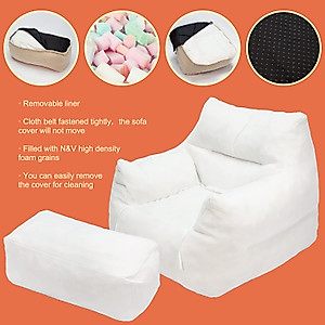 N&V Bean Bag Chair Giant High-Density Foam Filling Sofa with Foot Stool includes Removable and Machine Washable Cover for Teens, Adults to Gaming, Reading, and Watching TV (Brown)