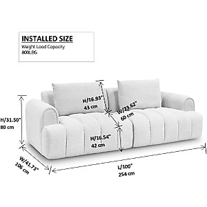 SSC SATISUNCASA 100“Modern Sectional Sofa, 4-Seater Cloud Couch Granular Fleece Velvet Upholstered Sofa Couch for Living Room/Apartment/Small Space (Beige+Solid Wood)