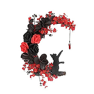Halloween Wreaths for Front Door Halloween Moon Wreath with Black Cat Grapevine Wreath Halloween Cat Door Wreath Horror Decorations for Home Party Window Wall Indoor Outdoor (03)