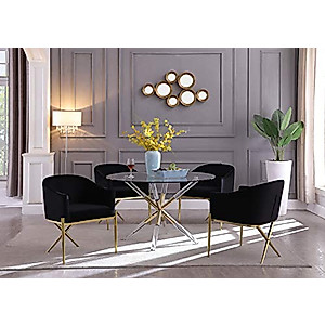 Meridian Furniture Mercury Collection Modern | Contemporary Tempered Glass Top Dining Table with Acrylic and Gold Durable Metal Base, Round