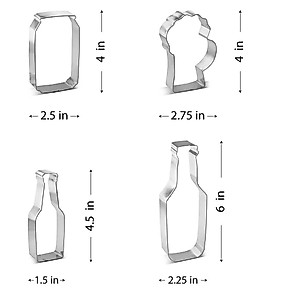 Bottle and Mug Cookie Cutter 4 Pc Set HS0465 with Sugar Cookie Recipe Card. Foose Brand USA