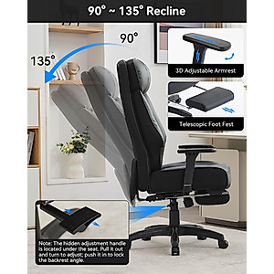 DJ·Wang Big and Tall Office Chair 400lbs, Executive Office Chair with Foot Rest, High Back Office Chair with Back Support, Oversized Office Chair for Heavy People, Leather Office Chair Black
