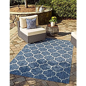 Unique Loom Trellis Collection Area Rug-Lattice Design, Moroccan Inspired for Indoor/Outdoor Décor, 4' 0" x 6' 0", Navy Blue/Gray