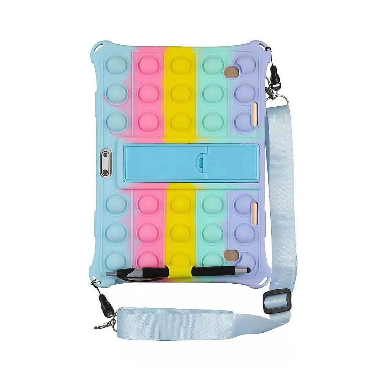 ALHBEJT Tablet Case for Lenovo/Huawei Universal 10.1inch Case Soft Anti-Stress Silicone Case Cover with Stand Lanyard Pen for Lenovo/Huawei Pop Anxiety Relief Fidgets(Colorful Light Blue)