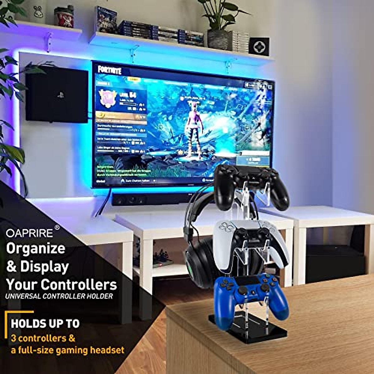 OAPRIRE Universal 3 Tier Controller Holder and Headset Stand for PS4 PS5 Xbox ONE Switch, Controller Stand Gaming Accessories, Build Your Game Fortresses (Black)