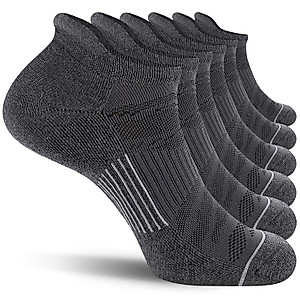FITRELL 6 Pack Men's Ankle Running Socks Low Cut Cushioned Athletic Sports Socks, Shoe Size 12-15, Dark Gray+Gray