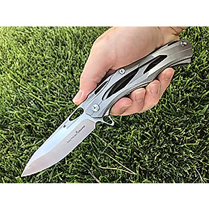 TACTICAL GEARZ SS Pocket Knife! TG Kronus, Brushed Nickel Stainless Steel Handle! Sharp 7Cr17mov Stainless Steel Blade! BallBearing! Includes Sheath!