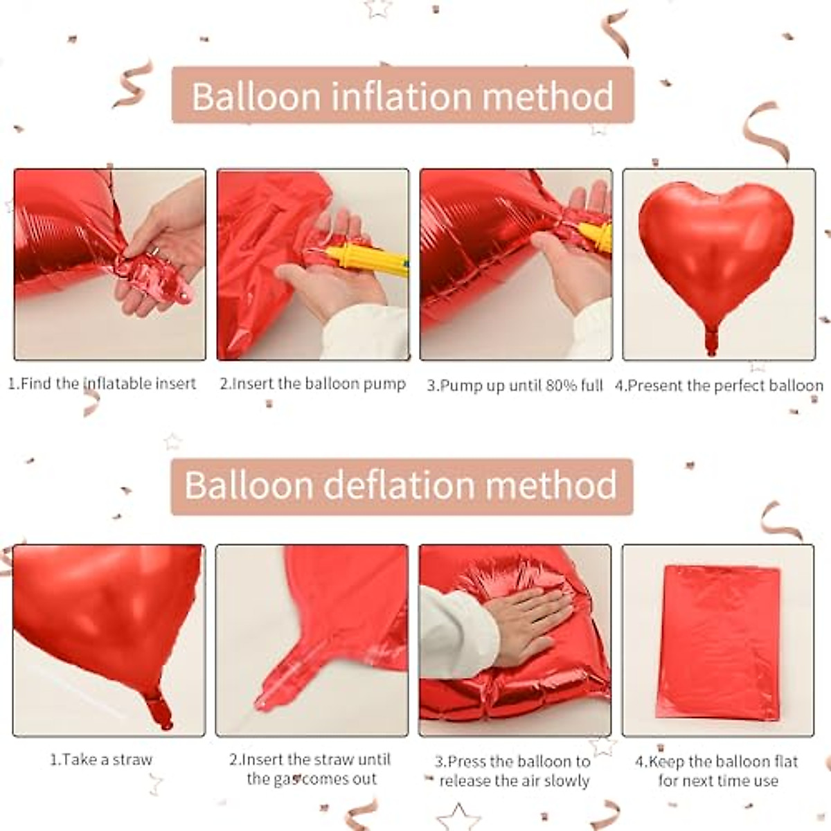 Rose Gold and Pink Heart Balloons, 18 Inch Red Pink Heart Shape Balloons Foil, 10 Pcs Red Light Pink Heart Balloon for Girls Women Valentines Day Birthday Wedding Baby Shower Bridal Party Decorations