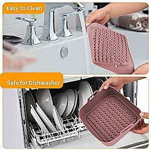 Air Fryer Silicone Pot, Replacement for Paper Liners, Removable Square Silicone Air Fryer Basket with Handle, Silicone Bowl for Air Fryer Oven(Pink)