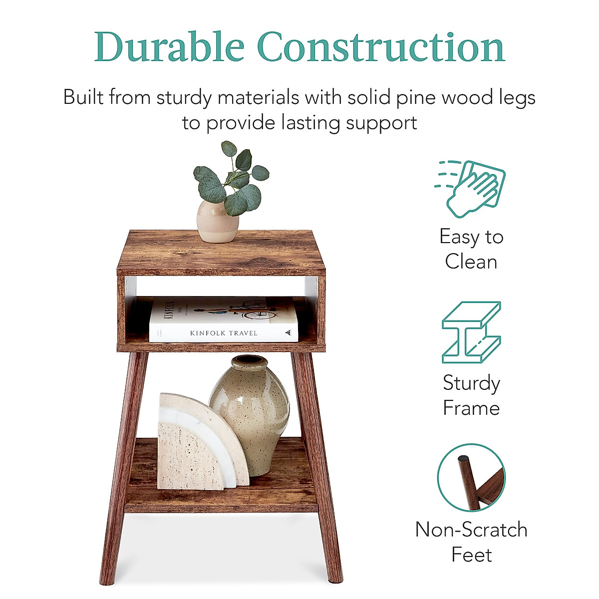 Best Choice Products Mid-Century Modern End Table Set of 2, Side Accent Furniture for Living Room, Den, Sitting Room, Space Saving w/Cubby Storage, Lower Shelf, Pine Wood Legs - Brown