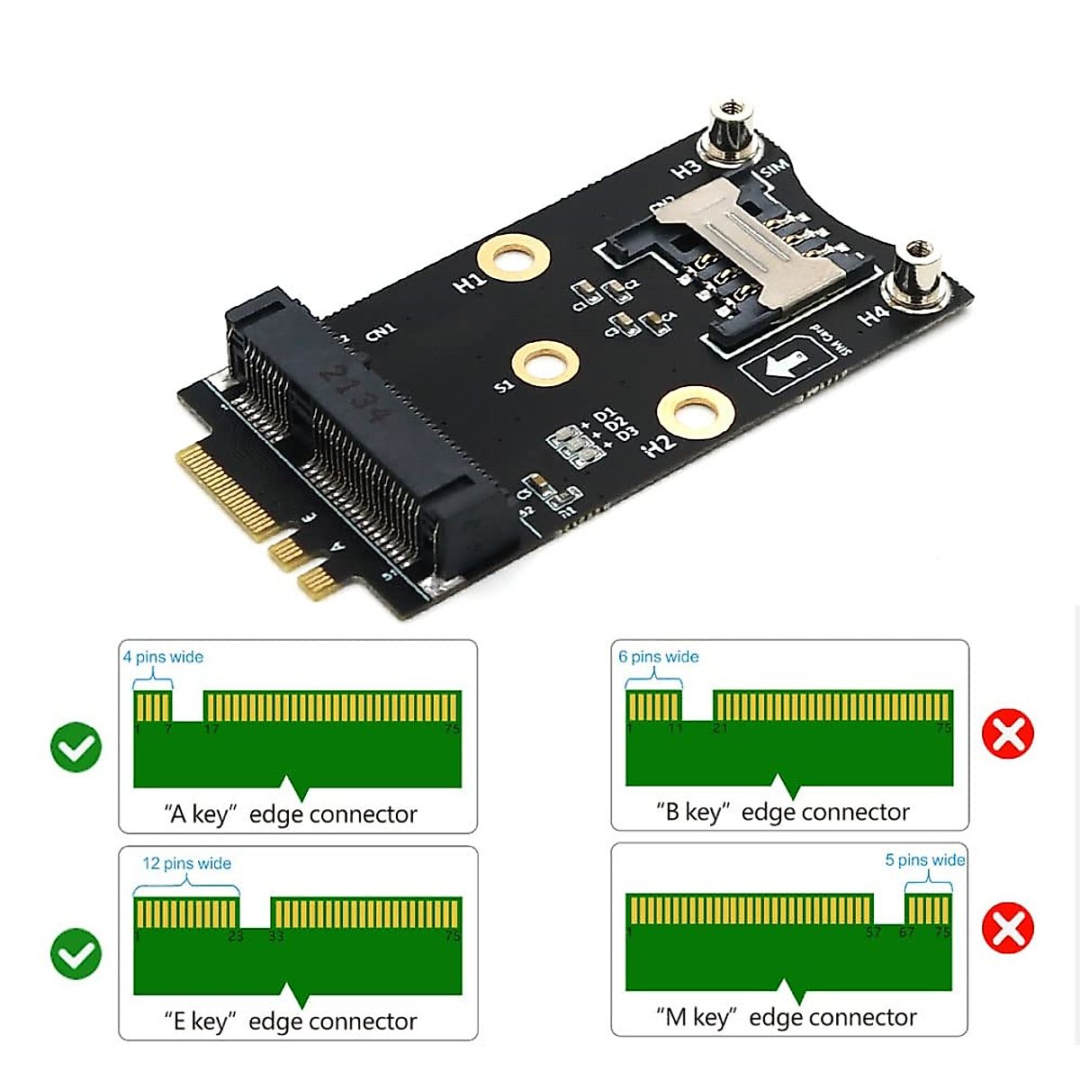 Mini PCI-E to M.2(NGFF) Key A/E Adapter with SIM Card Slot