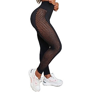 Sexy Yoga Leggings for Women High Waist Seamless Workout Leggings Gym Butt Lift Yoga Pants (Black,L,Large)