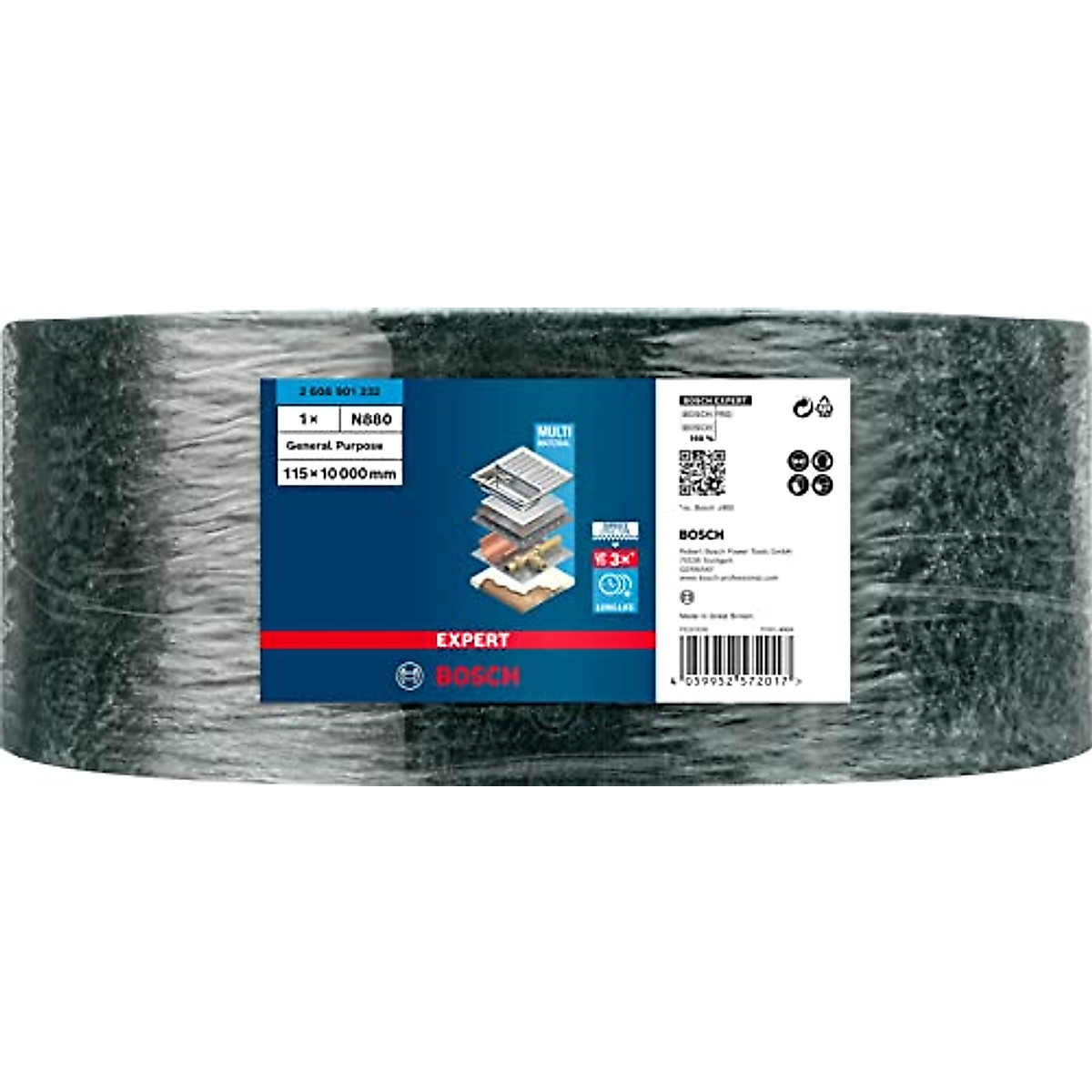 Bosch Professional 1x Expert N880 Fleece Roll (for Steel Sheets, Width 115 mm, Length 10 m, Accessories Hand Sanding)