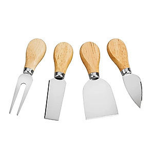 4pcs Cheese Knives Set Cheese Cutlery Steel Stainless Cheese Slicer Wood Handle Mini Knife,Butter Knife,Spatula& Fork Butter Cutter