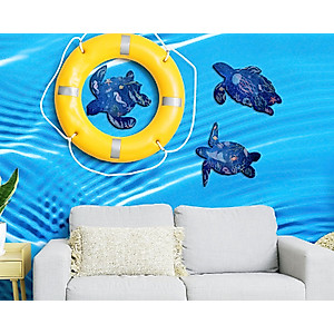 3 Pieces Wooden Turtle Wall Art ustic Turtle Bathroom Decor Turtle Art Sculpture Hanging Blue Marine Animal Turtle Decorations for Patio Swimming Pool Home Wall