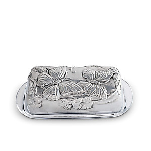 Arthur Court Designs Aluminum Butterfly Covered Butter Cream Cheese Dish Container Keeper with Glass Dish 7 inch Long