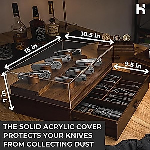 Pocket Knife Display Case – Pocket Knife Case – Knife Cases For Collections – Two-Tier Knife Holder And Knife Display Stand – Pocket Knife Storage Knife Collection Storage Box – The Armory – Walnut
