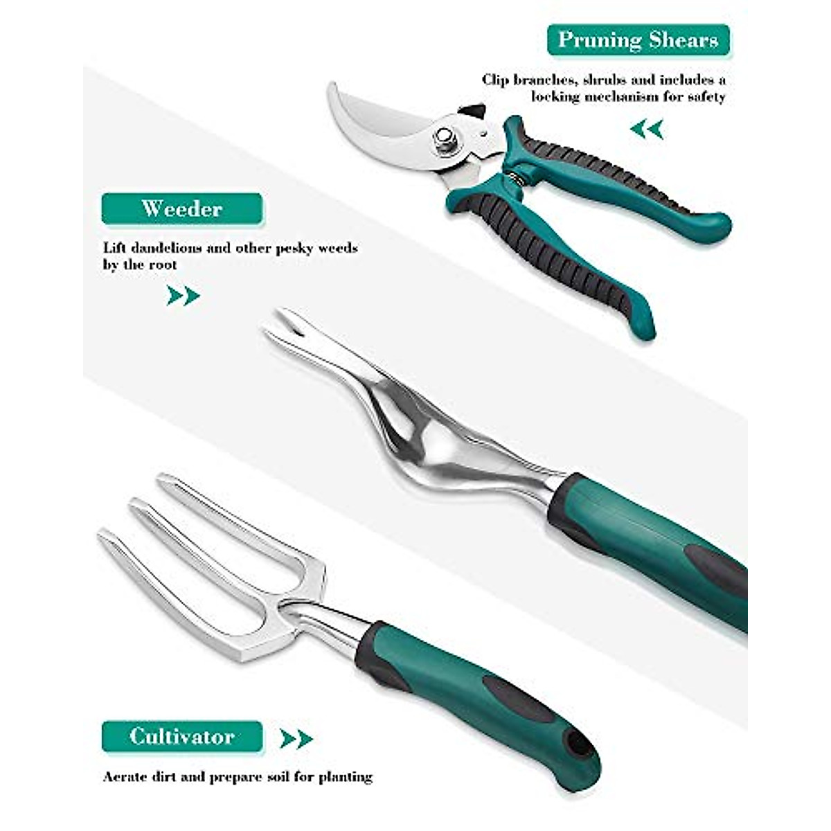 FiveJoy Garden Tool Set, 11 Piece Aluminum Alloy Hand Tool Starter Kit with Garden Bag, Outdoor Tool, Heavy Duty Gardening Work Set with Ergonomic Handle, Gardening Tools-Gift for Women and Men