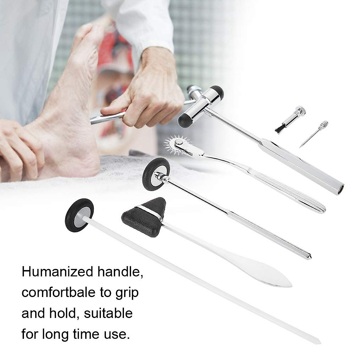 5 in 1 Neurological Hammer Muscle Reflex Diagnostic Hammer Health Care Kit, Triangle Hammer+Metal Hammer+ Plastic Rod Hammer+T-shaped Hammer+Gore Wheel