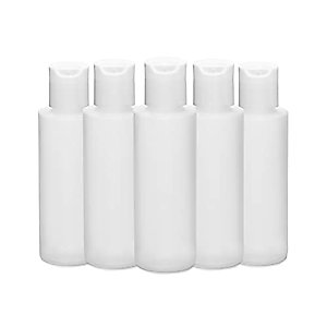 Designetics THNK, Plastic Bottle Squeeze Containers with Disc Top, Reusable, Refillable, Great for Travel-Size Hand Sanitizers and On-the-Go Liquids (5-pack, 4-oz)