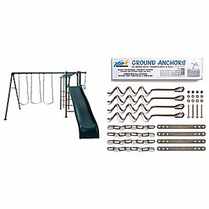 Lifetime 91028 Monkey Bar Adventure Swing Set - Earth Tone Colors & XDP Recreation 70113 Swing Set, Trampoline, & Patio Furniture Metal Ground Anchor Kit Hardware,Bronze