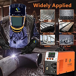 HITBOX MIG Welder Machine,200Amp 5 in 1 Gas MIG/Gasless Flux Core MIG/Stick/Lift TIG/Spot welding/Aluminum Multi Process Welding Machine with LED Digital Display