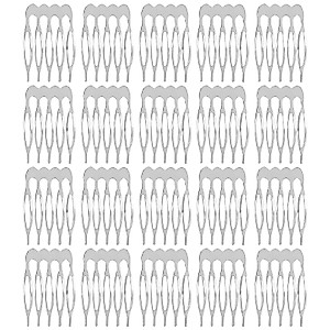 Lawie 20 Pack 5 Teeth Small Tiny Silver Metal Side Hair Combs Plain Blank Crafting DIY Slide Combs Wedding Bridal Veil Combs Decorative Headpiece French Twist Updo Clip Bun Holder Hair Accessories