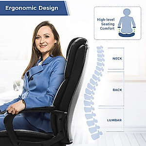 Executive Office Desk Chair High Back Adjustable Ergonomic Managerial Rolling Swivel Task Chair Computer PU Leather Home Office Desk Chairs with Lumbar Support, Black