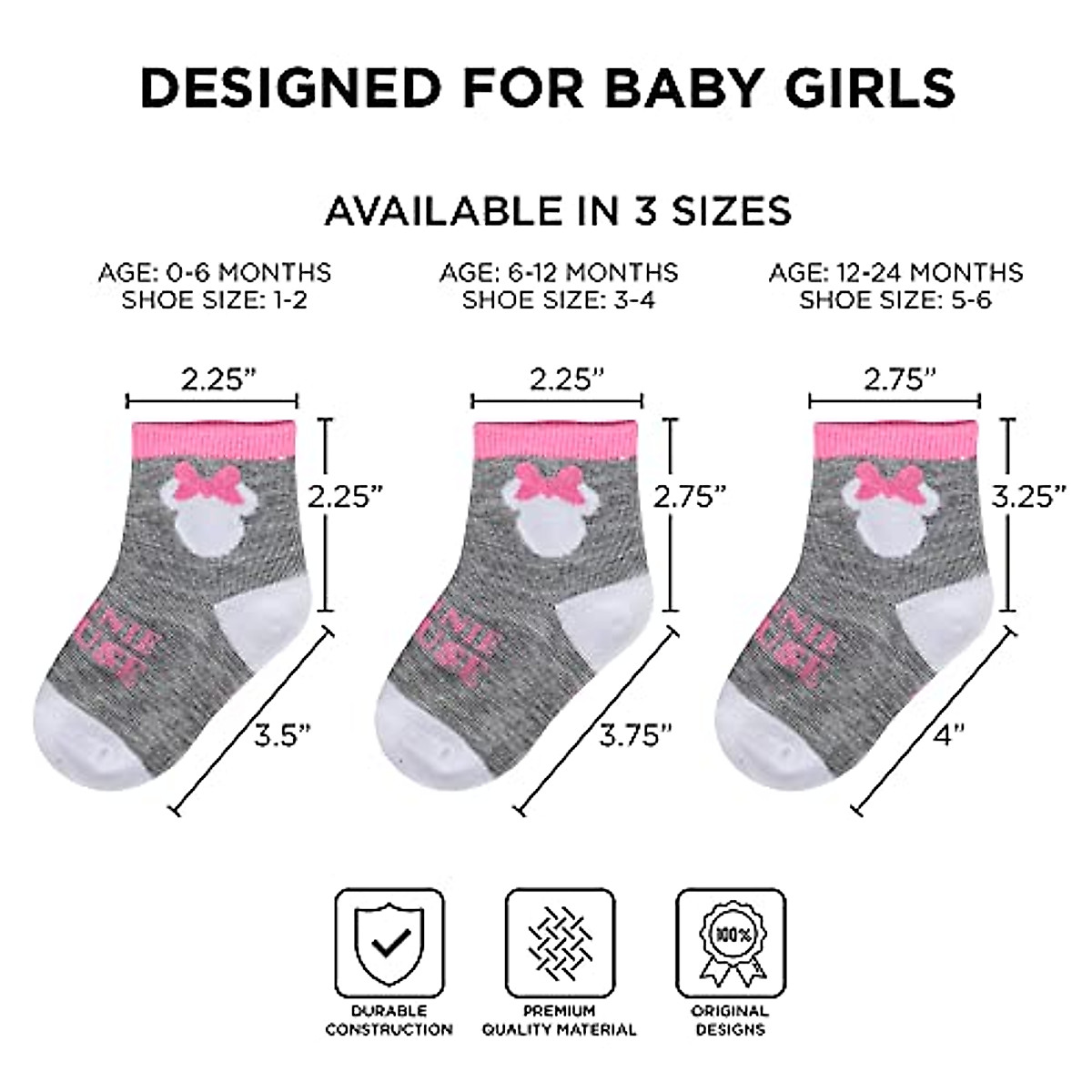 Disney baby girls Minnie Mouse Girl 10-pack Infant Sock, Multicolor - 0-24 Months Socks, Light Pink, 0-6 Months US
