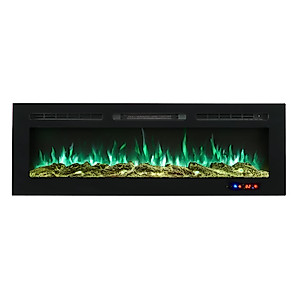 Naomi Home Kimball Electric Fireplace, Recessed & Wall Mounted Electric Fireplace, Remote Control with Timer, 9 Adjustable Color, WiFi Black/60 inches