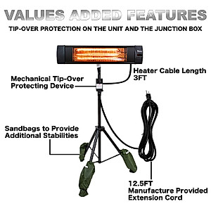 Dr Infrared Heater DR-338 Carbon Infrared Patio Heater with Tripod, Black, 23x40 Inches